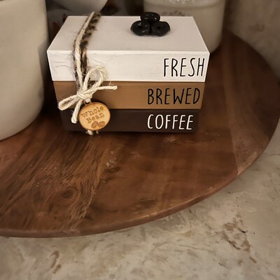 Coffee Mini Book Stack, Coffee Bar, Coffee Decor, Farmhouse Tiered Tray ...