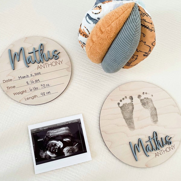 Baby Announcement Sign, Newborn Announcement Sign, Baby Name Footprint ...