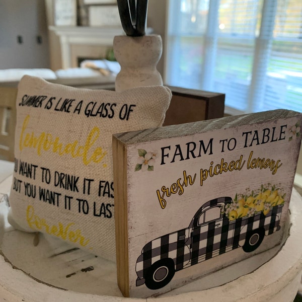 Fresh Picked Lemons Wooden Block Sign, Farm to Table Lemons, Lemon ...