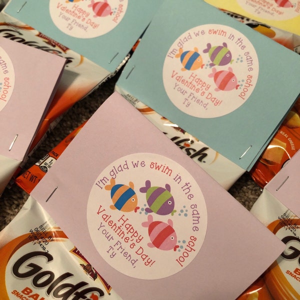Goldfish Valentine's Day Treat Bag Stickers, Kids School of Fish ...
