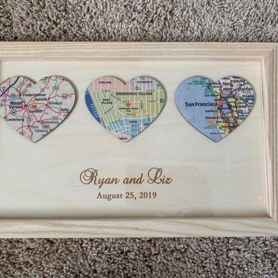 3 Personalized Map Heart Art Newlywed Gift Heart Map Print Romantic ...