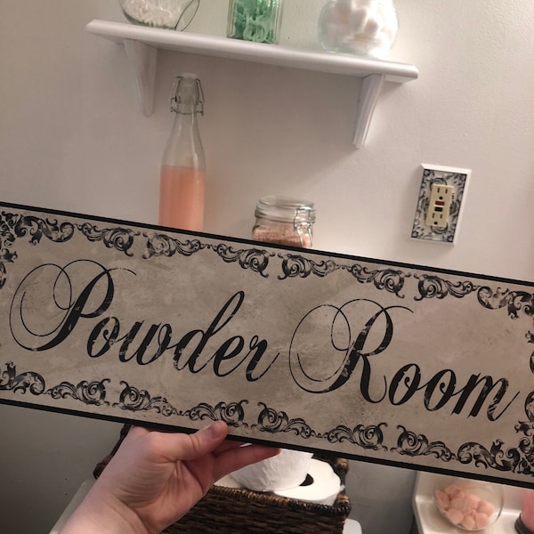 Powder Room Sign, Victorian Black and White Bathroom Decor,powder Room ...