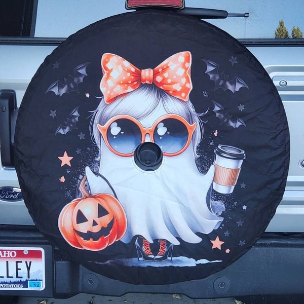 Halloween Spare Tire Cover, Cute Ghost Camper Tire Cover, Spare Tire ...