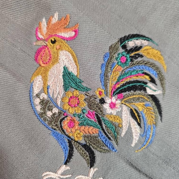 Floral Rooster Embroidery Design: Rustic Farmhouse Decor PES, DST, EXP ...