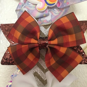 Fall Plaid Hair Bow , Thanksgiving Hair Bow , Fall Harvest Glitter 4 ...
