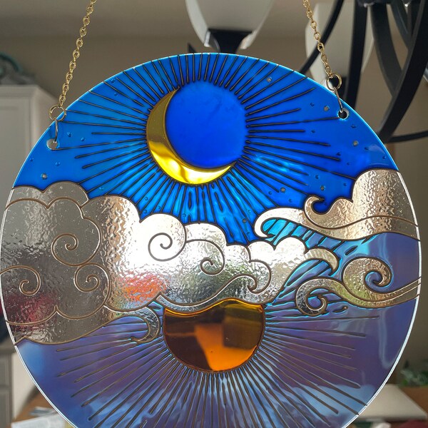 Stained Glass Moon Sun Cloud Suncatcher for Window - Etsy Canada