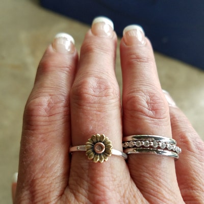 Sunflower Ring, Stack Ring, Flower Stack Ring, Flower Ring, Silver Stack Ring, Sunflower Stack ...