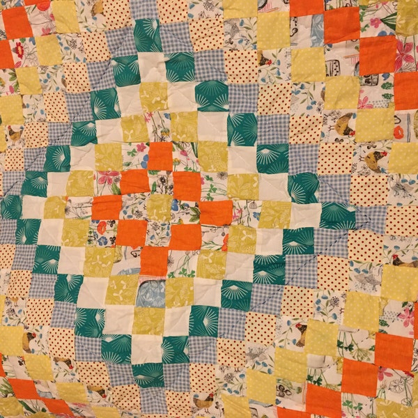 Large Double Patchwork Quilt . Traditional Round the World Pattern in ...