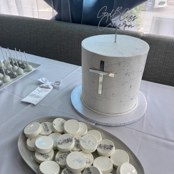 God Bless Gold Mirror Cake Topper Baptism Mi Bautizo Christening Charm ...