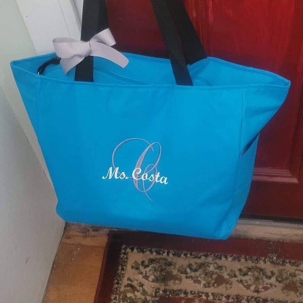 Monogrammed Personalized Tote Bag / Work Bag | Zip Tote / Bridal ...