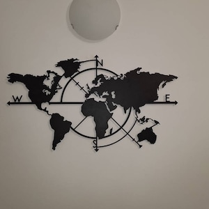 Metal World Map Compass, Metal Wall Decor, Art Work, World Map Wall Art ...