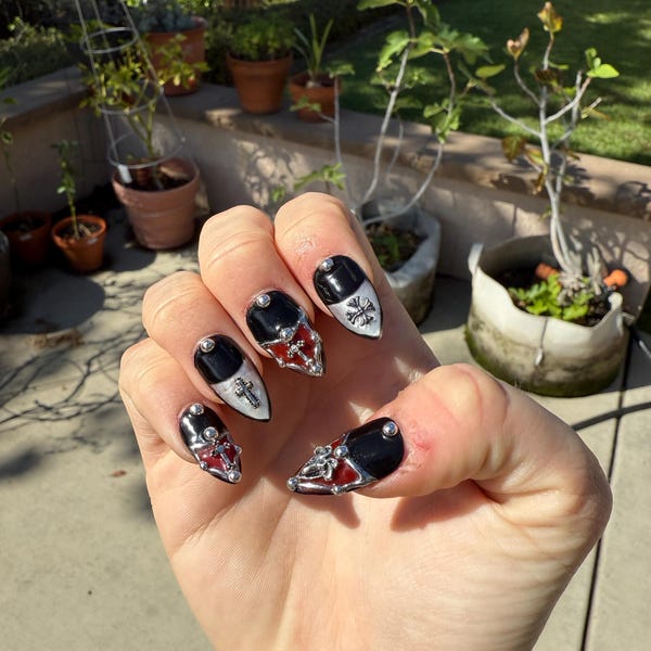 Gothic Cross Tip Press on Nails | Vampire Red & Black Nails | Gothic ...