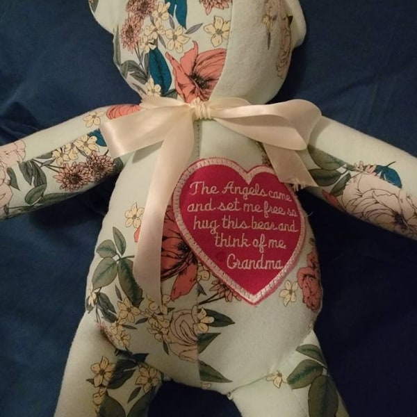 MEMORY BEAR 4x4 PATCH, Memory Shirt Pillow, Sew-iron On, Heart Shaped Patch, Memory Patch, in ...