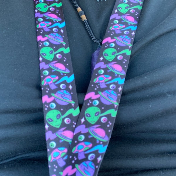 Funky Psychedelic Alien Rave Space Lanyard W/ Lobster Clasp, Breakaway ...