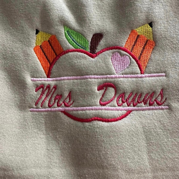 APPLE FOR TEACHER Monogram Split Frame Machine Embroidery Design Filled ...