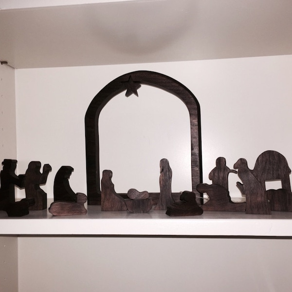 Handmade Wooden Christmas Nativity Scene Shepherds and Wisemen (FREE ...