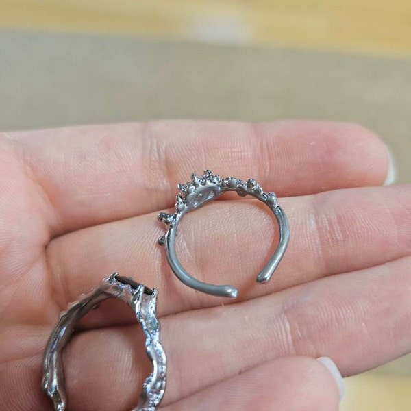 Y2k Irregular Silver Metal Liquid Ring, Irregular Dripping Open Ring, Adjustable Liquid Lava ...