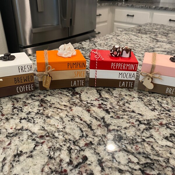 Coffee Mini Book Stack, Coffee Bar, Coffee Decor, Farmhouse Tiered Tray ...