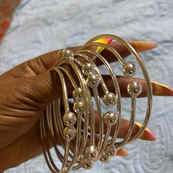 Thick West Indian Bangles, Set of 9 Bangles, 10mm Ball Silver Bangles ...