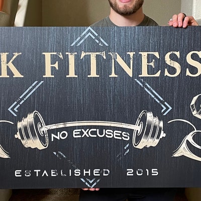 Home Gym Sign No Excuses Custom Name Workout Room Wall Art Cross Fit ...