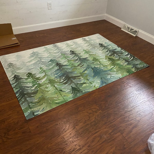 Green Trees Area Rug, Pine Trees Green and White Area Rug, Modern Area ...