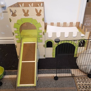 Bunny Castle With a Tower, Maple Pink Rabbit Palace With Two-story, a ...