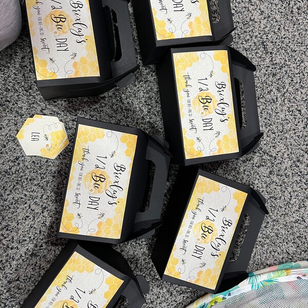 EDITABLE First Bee-day Gable Gift Box Labels and Tags. Bee Honey Sweet ...