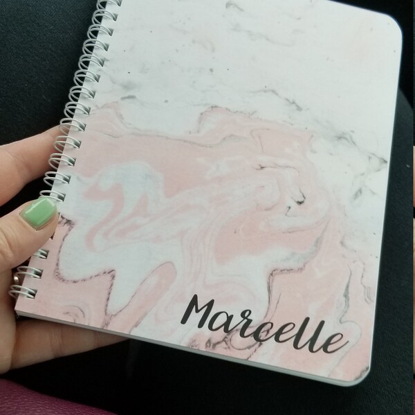 Personalized Notebook Cover, Marble Notebook, Monogram Notebook, Pink ...