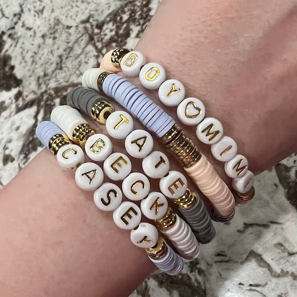 Beaded Bracelets, Personalized Name Bracelet, Name Bracelet, Heishi Bead Bracelet, Friendship ...
