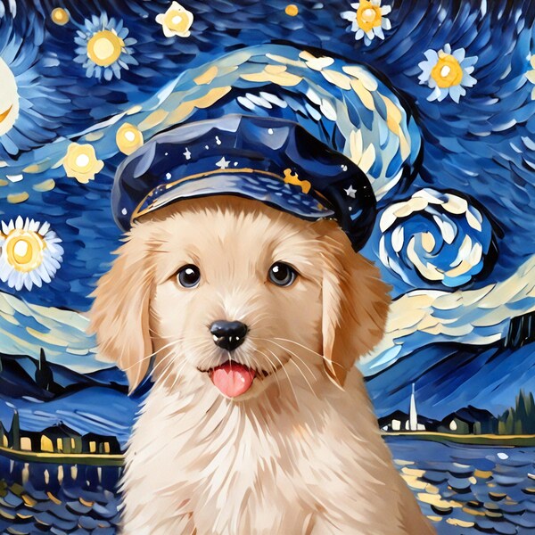 Starry Night Pet Portrait From Photo, Custom Pet Digital Art, Portrait ...
