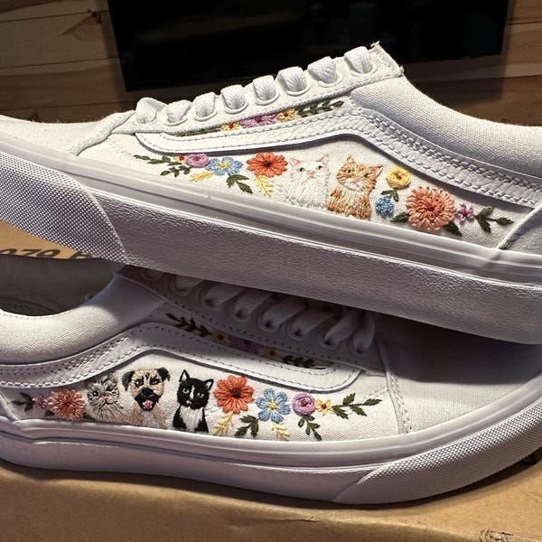 Custom Embroidered Vans, Wedding Vans Embroidery Floral, Bridal Flower ...