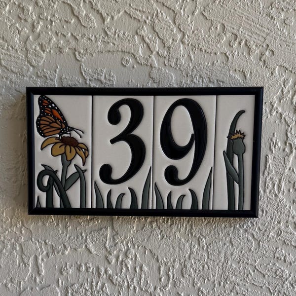 House Numbers Butterfly Tiles Ceramic Framed Set - Address Tiles ...