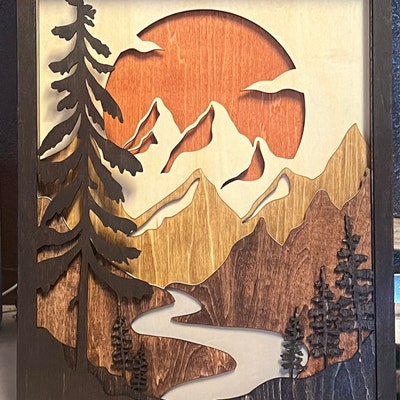 Layered Mountain Scene SVG Cut File for Laser Cutting and Cricut - Etsy ...