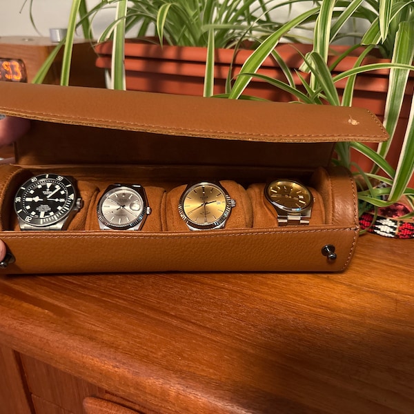 Tan Leather Travel Watch Case, Men Travel Watch Storage, Watch Roll for ...