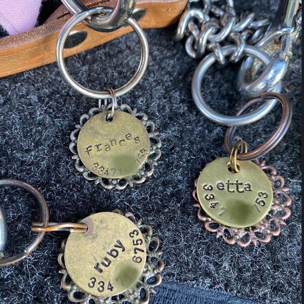 The Emma 007 Bow Pet ID Tag Small Dog Cat Feminine Unique Handstamped ...