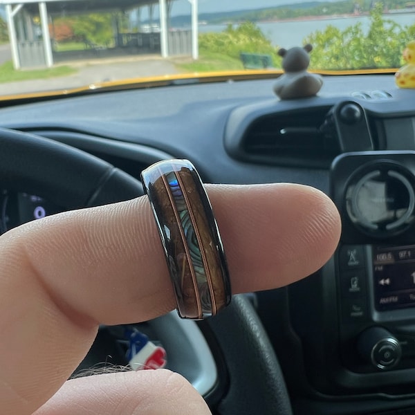 Abalone Shell Ring With Whiskey Barrel and Guitar String, Whiskey ...