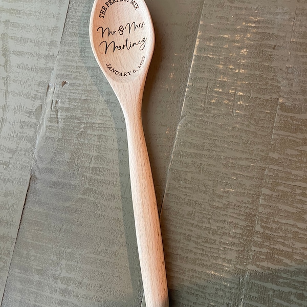 The Perfect Mix Mr. and Mrs. Wood Mixing Spoon | Personalized Custom ...