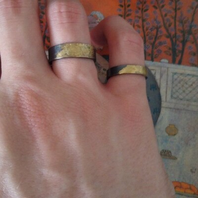 4mm6mm Sterling Silver & 24K Gold Keum Boo Ring Set, OOAK Wedding Ring ...