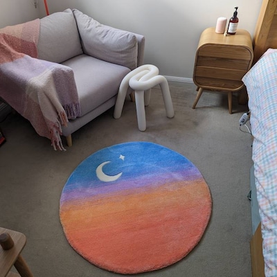 Wavy Rainbow Circle Handmade Tufted Rug Made to Order Rug Retro Groovy ...