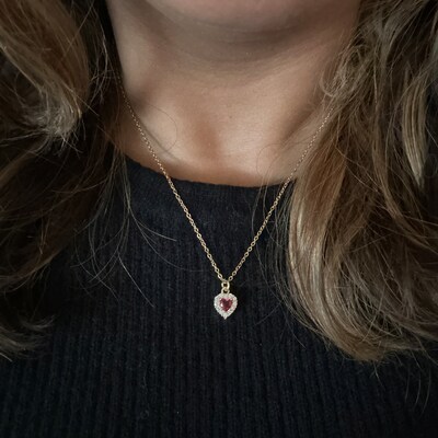 Red Ruby Necklace , Red Gold Heart Necklace , Red Heart Choker , Ruby ...