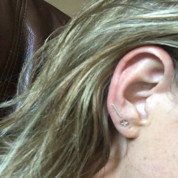 Double Bar Studs, Double Piercing Earrings, Double Bar Earrings, Double ...