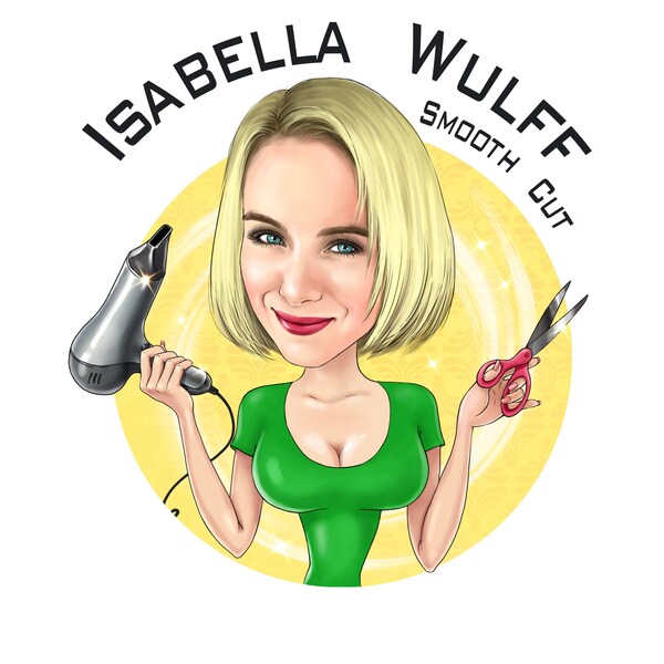 Hair Stylist Logo Design - Custom Cartoon Portrait for Your Business ...