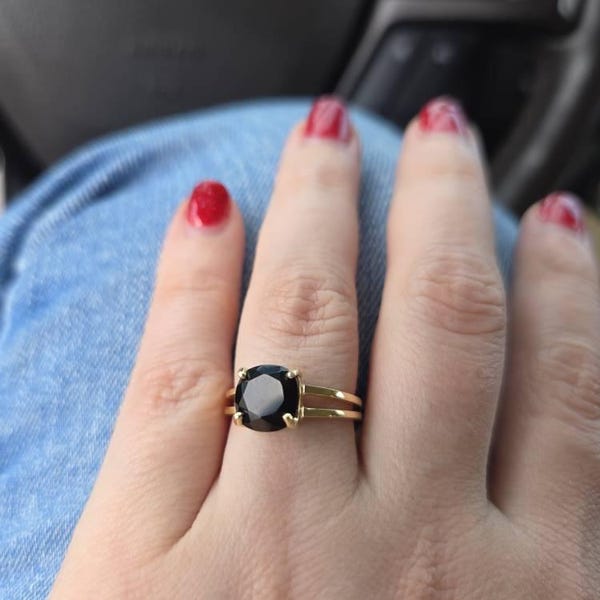 Double Band Onyx Ring, Genuine Onyx Ring, Raw Onyx Double Band Ring, Earth Mined Onyx, Unique ...