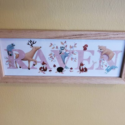 Woodland Animal Name Illustration Print Children's Kids New Baby ...