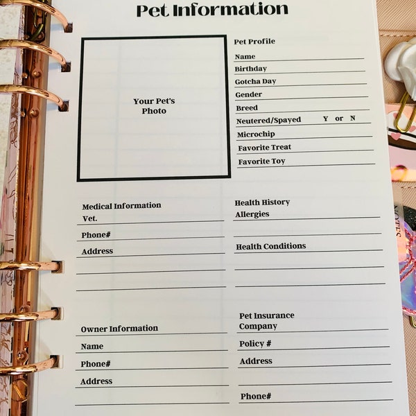 Pet Information Tracker, Pet Records, Medical Record Log, Minimalist ...