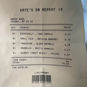 Custom Song Receipt Tote Customizable Song Playlist Tote Bag - Etsy