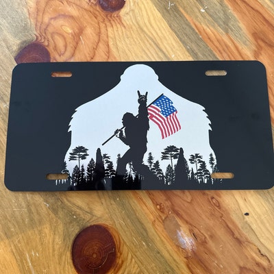Bigfoot License Plate, Sasquatch Custom License Plate, Flag Vanity Car ...