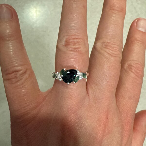 Pear Cut Teal Sapphire Engagement Ring Vintage Marquise Moss Agate ...