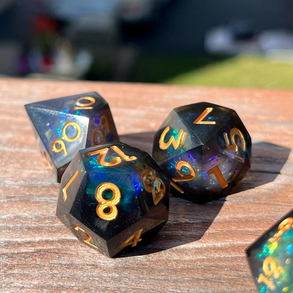 Liquid Core Blue Galaxy Swirl Dnd Dice Set, Blue Nebula D&D Sharp Edge ...
