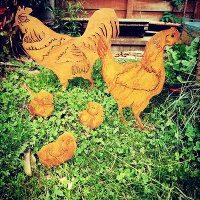 Rusty Metal Family of Chickens Garden Ornaments Art Chicken Hen Farm ...